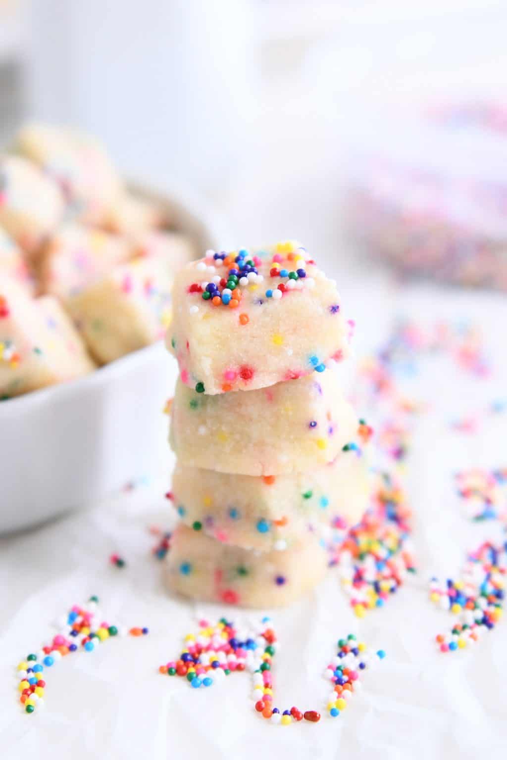 Quick and Easy Funfetti Shortbread Bites {Egg-free}