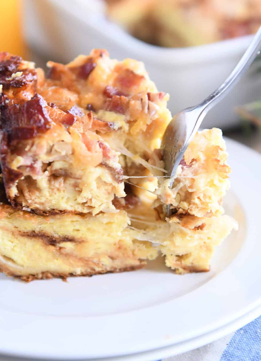 Overnight Cheesy Bacon Croissant Breakfast Casserole