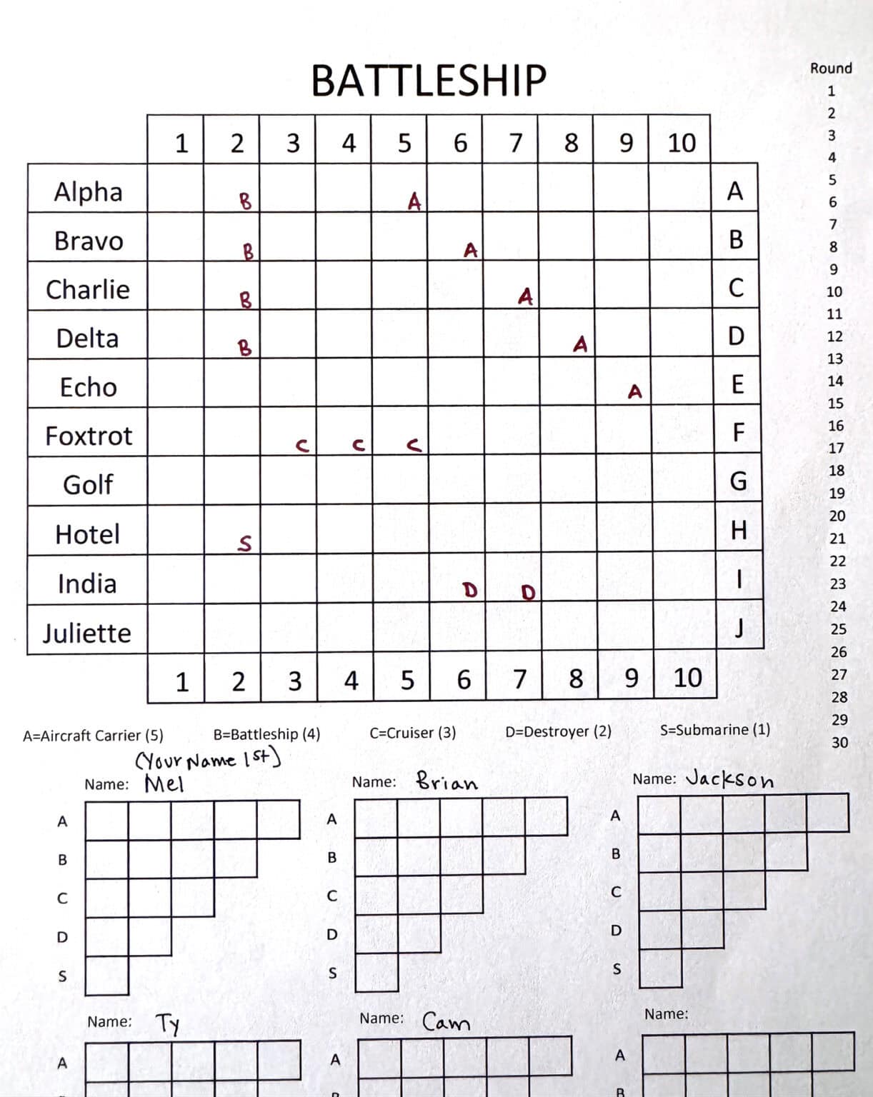 Paper Battleship Game - Mel's Kitchen Cafe