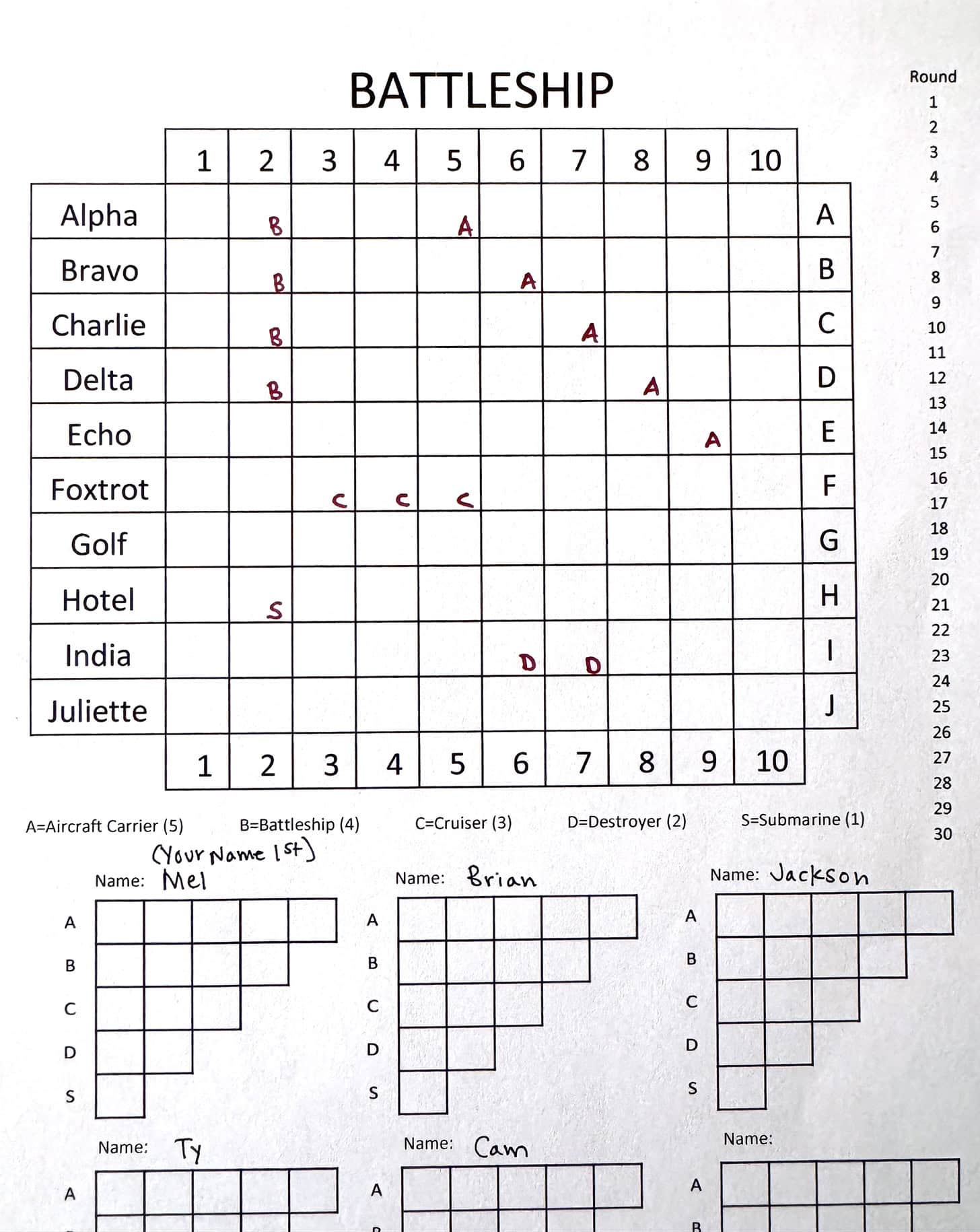 Paper Battleship Game - Mel's Kitchen Cafe