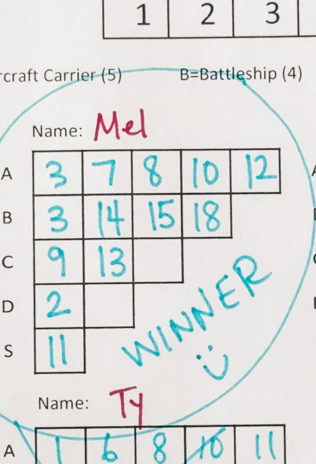 Paper Battleship Game - Mel's Kitchen Cafe