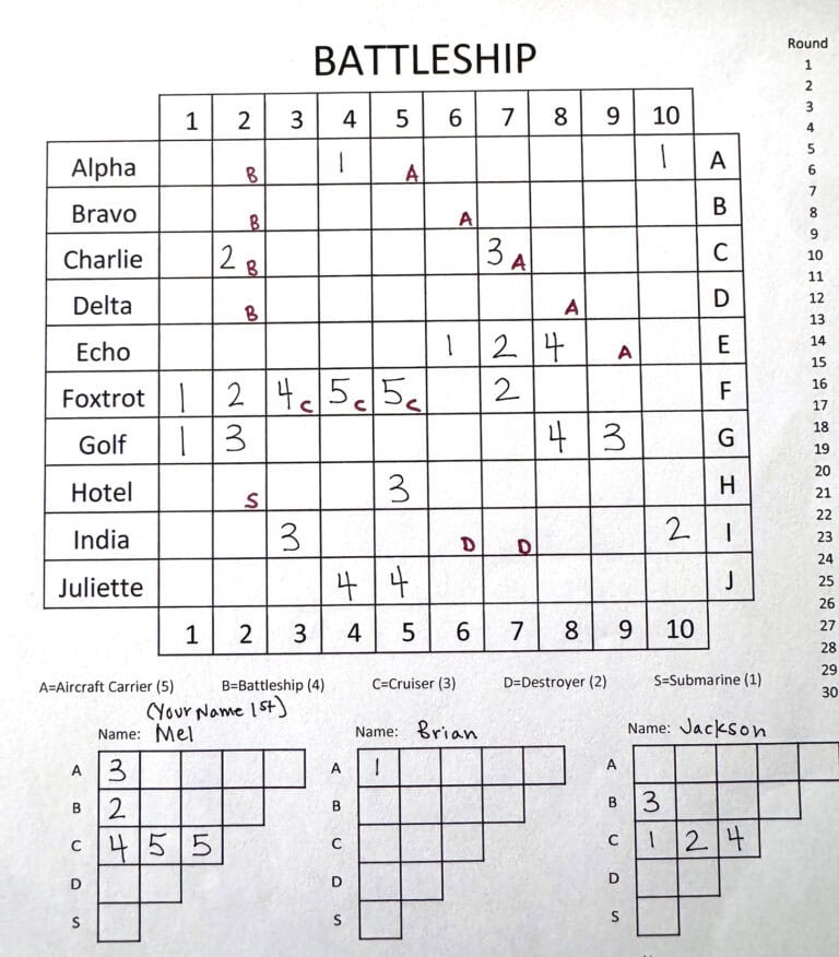 Paper Battleship Game - Mel's Kitchen Cafe