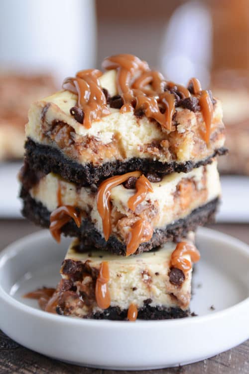 Caramel Snickers Cheesecake Bars - Mel's Kitchen Cafe