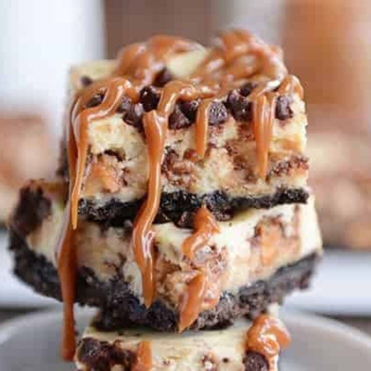 Caramel Snickers Cheesecake Bars - Mel's Kitchen Cafe