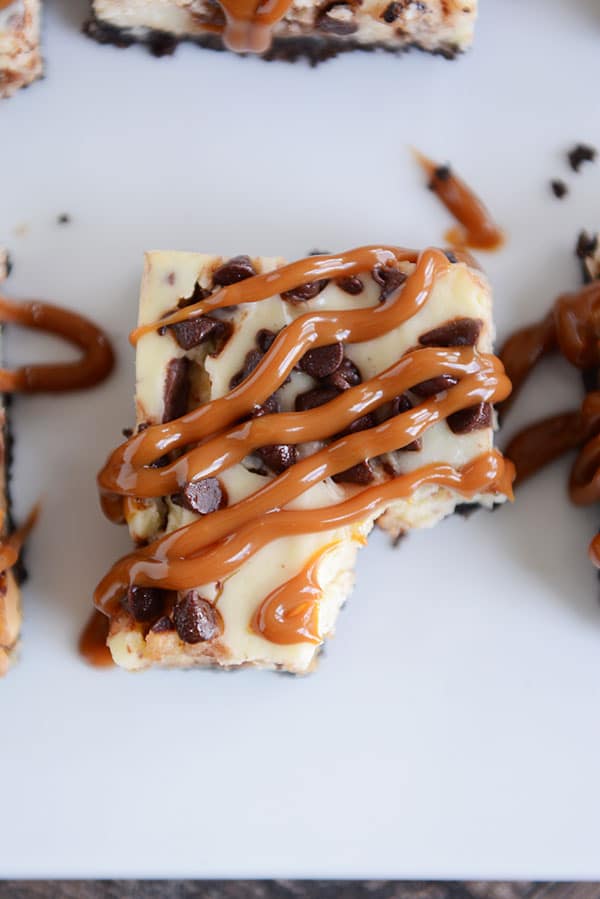 Caramel Snickers Cheesecake Bars - Mel's Kitchen Cafe
