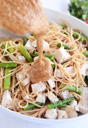 Sesame Chicken Pasta with Peanut Sauce {30-Minute Meal}