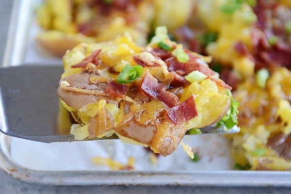 Cheesy Bacon and Garlic Butter Smashed Red Potatoes