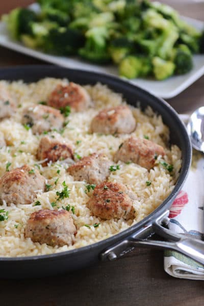 Skillet Turkey Meatballs with Lemon Rice | Mel's Kitchen Cafe